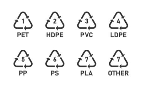 Recycle icons with numbers and letter designations - pet, PLA, hdpe ...